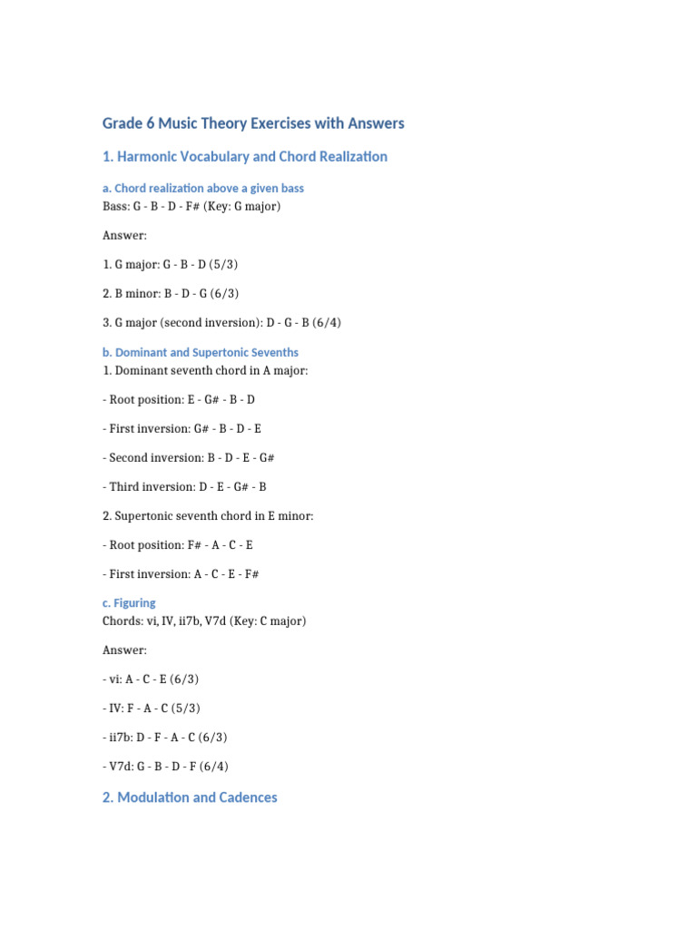 Grade 6 Music Theory Exercises & Answers | PDF