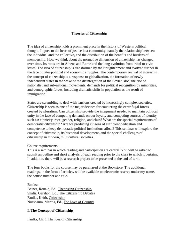 Theories of Citizenship Explained | PDF | Citizenship | Multiculturalism