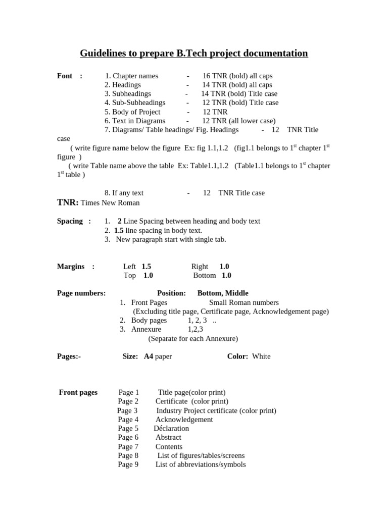 B.Tech Project Documentation Guidelines | PDF