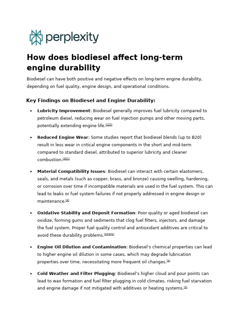 How Does Biodiesel Affect Long-term Engine Durabil (1) | PDF | Biodiesel | Motor Oil
