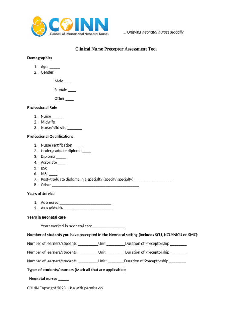 Clinical Preceptor Assessment Tool 2023 2-11 2023 | PDF | Midwife | Nursing