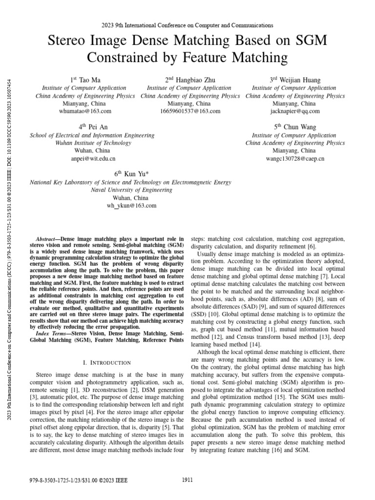 Ma Et Al. - 2023 - Stereo Image Dense Matching Based On SGM Constrained ...