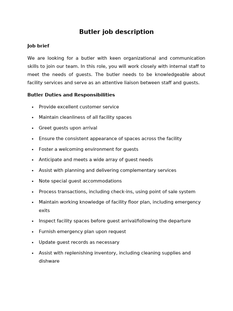 Butler Job Description and Requirements | PDF