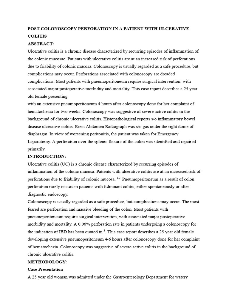 Post-Colonoscopy Perforation in A Patient With Ulcerative Colitis | PDF ...