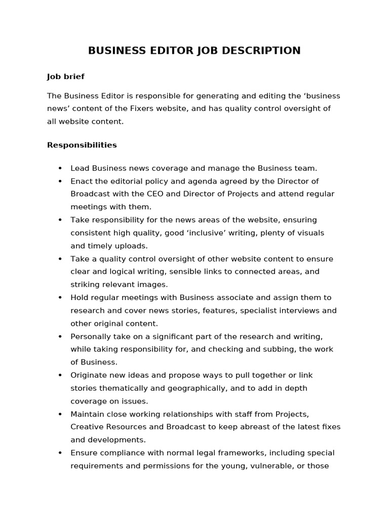 Business Editor Role Overview | PDF