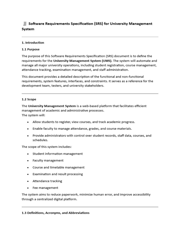 SRS For Uni Management | PDF | Databases | Web Application