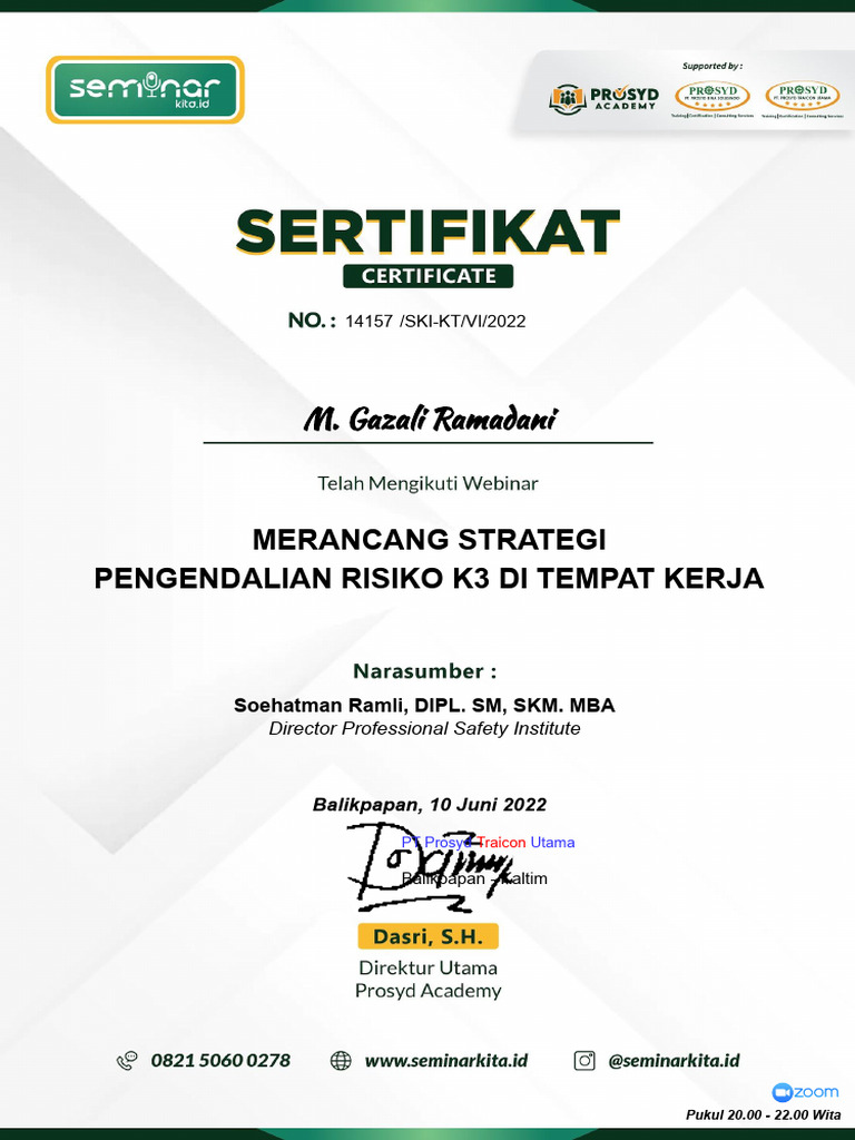 Sertifikat M. Gazali Ramadani Prosid 10 Juni | PDF