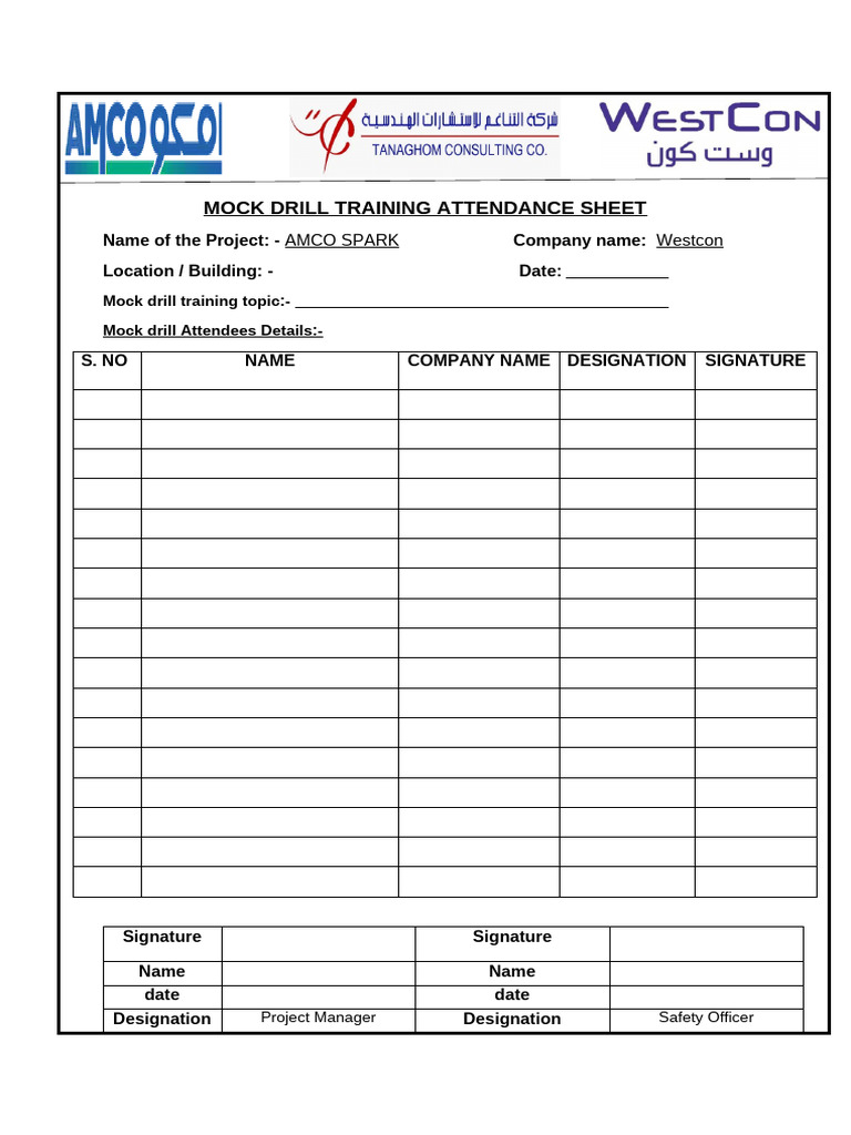 Mock Drill Training Attendance Sheet | PDF