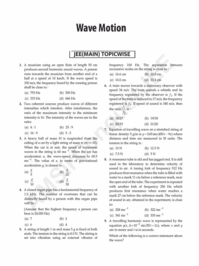 Wave Motion Problems for JEE Preparation | PDF | Sound | Waves