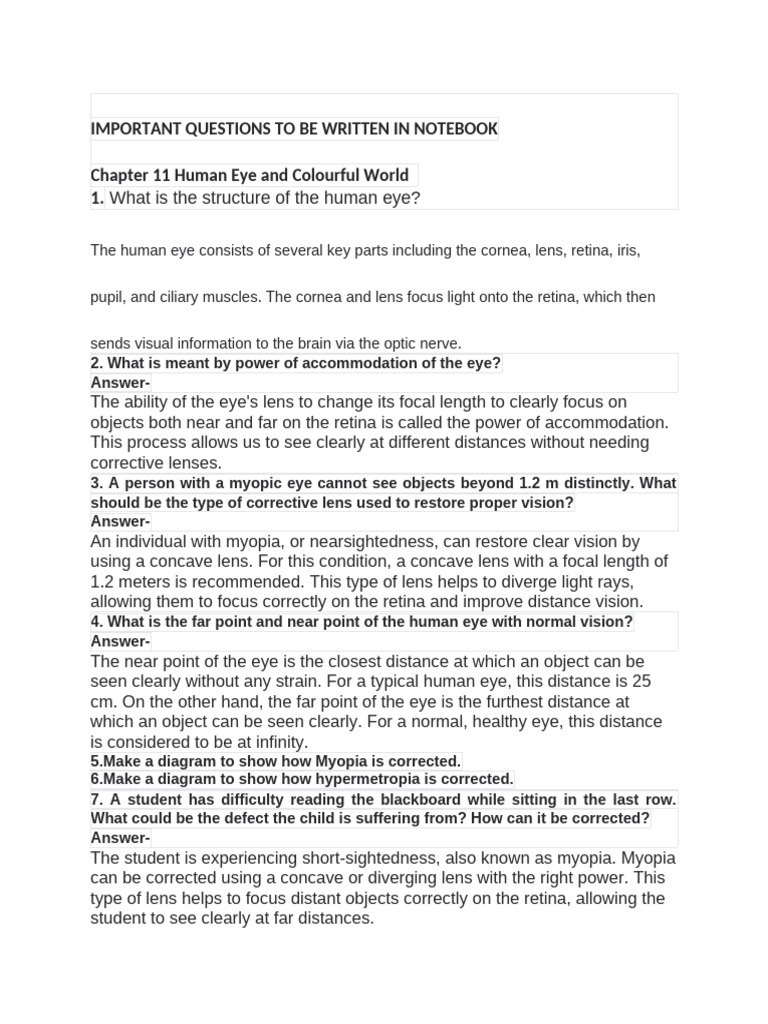Important Questions to Be Written in Notebook 1 | PDF | Eye | Sky
