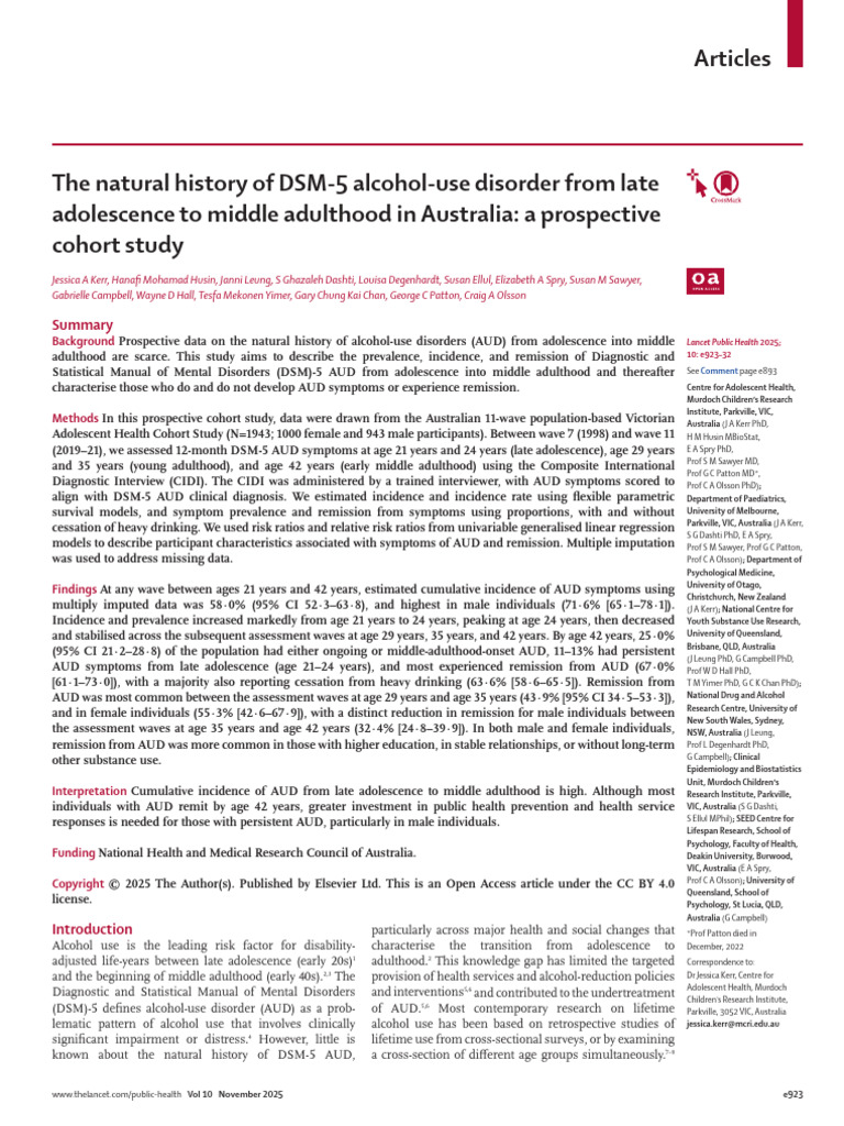 Natural History of DSM-5 AUD in Australia | PDF | Mental Disorder | Dsm 5