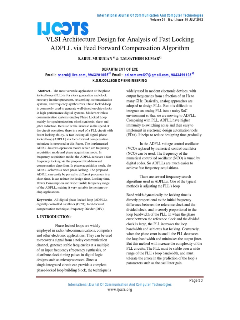 6 Vlsi Architecture Design For Analysis Of Fast Locking Adpll Via Feed Forward Compensation