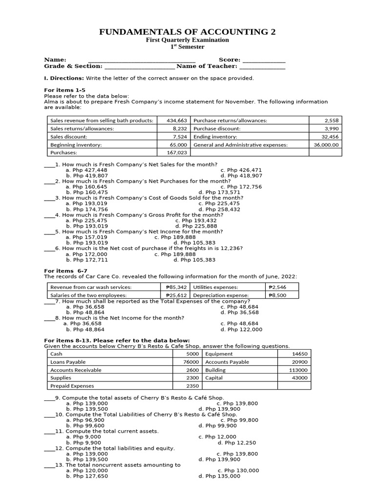 Accounting Fundamentals Exam Guide | PDF | Expense | Equity (Finance)