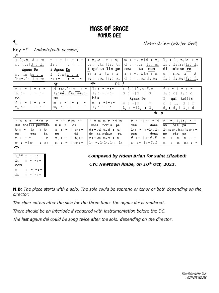 "Agnus Dei Sheet Music by Ndem Brian" | PDF