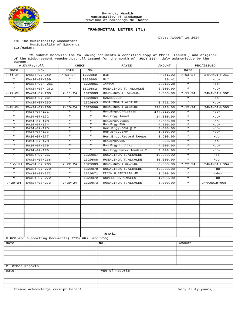 Transmittal Letter JULY 2020 | PDF | Business | Accounting