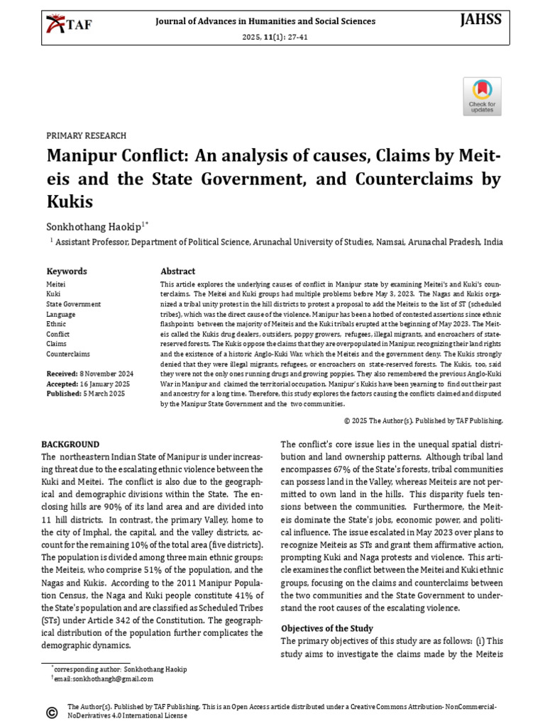 Manipur Ethnic Conflict: Meitei vs. Kuki Claims | PDF