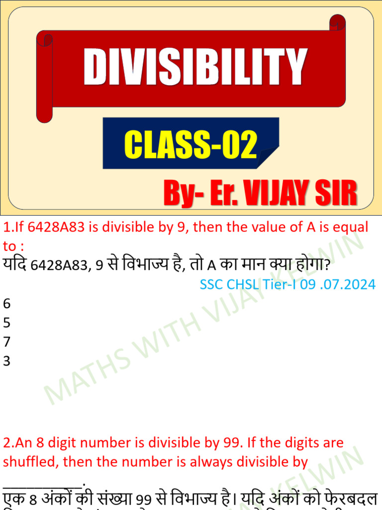 Divisibility of 3,9 Basic Questions | PDF