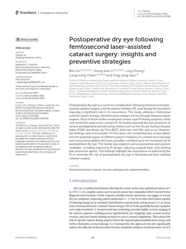Postoperative Dry Eye in Cataract Surgery | PDF | Cataract | Medical ...