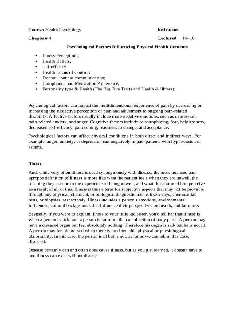 Psychological Factors in Health Care | PDF | Psychology | Psychological ...