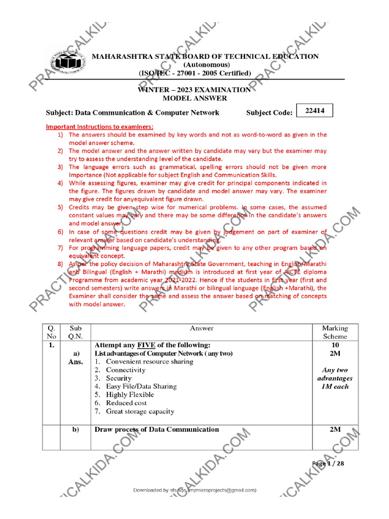 DCN MSBTE Winter 2023 Model Answer Paper | PDF