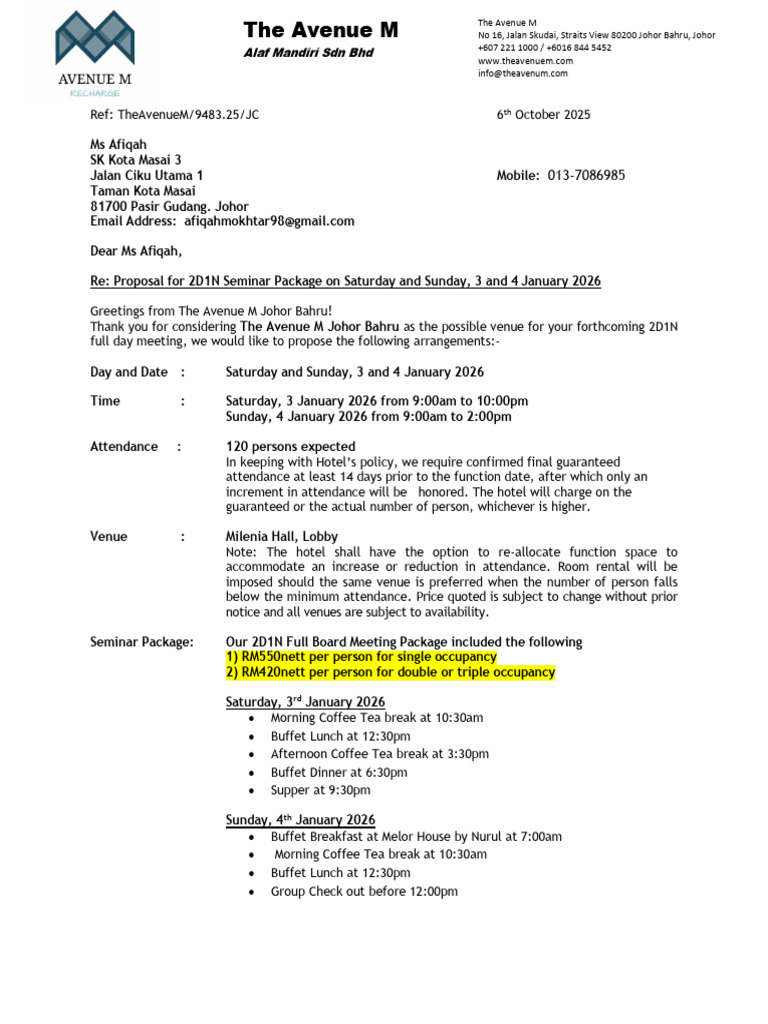 2D1N Seminar Package Proposal | PDF | Foods | Cuisine