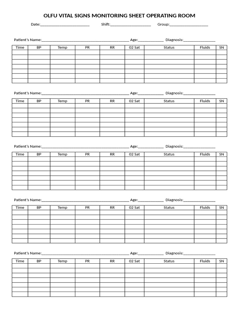 Olfu Vital Signs Monitoring Sheet Labor Room | PDF