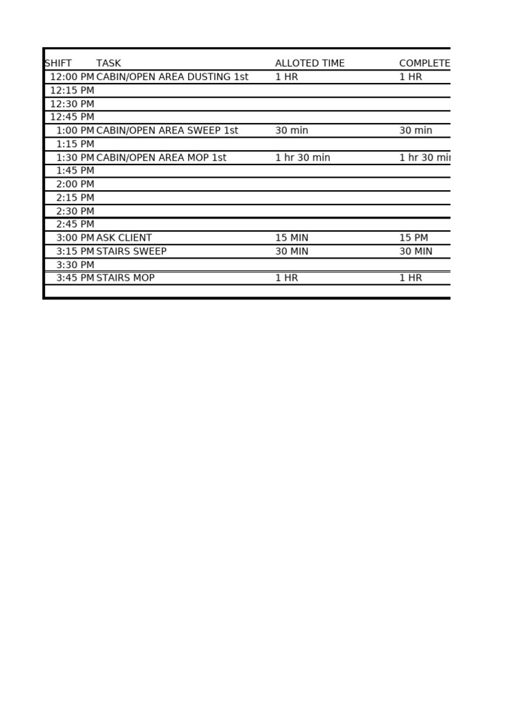Cleaning Shift Schedule and Tasks | PDF