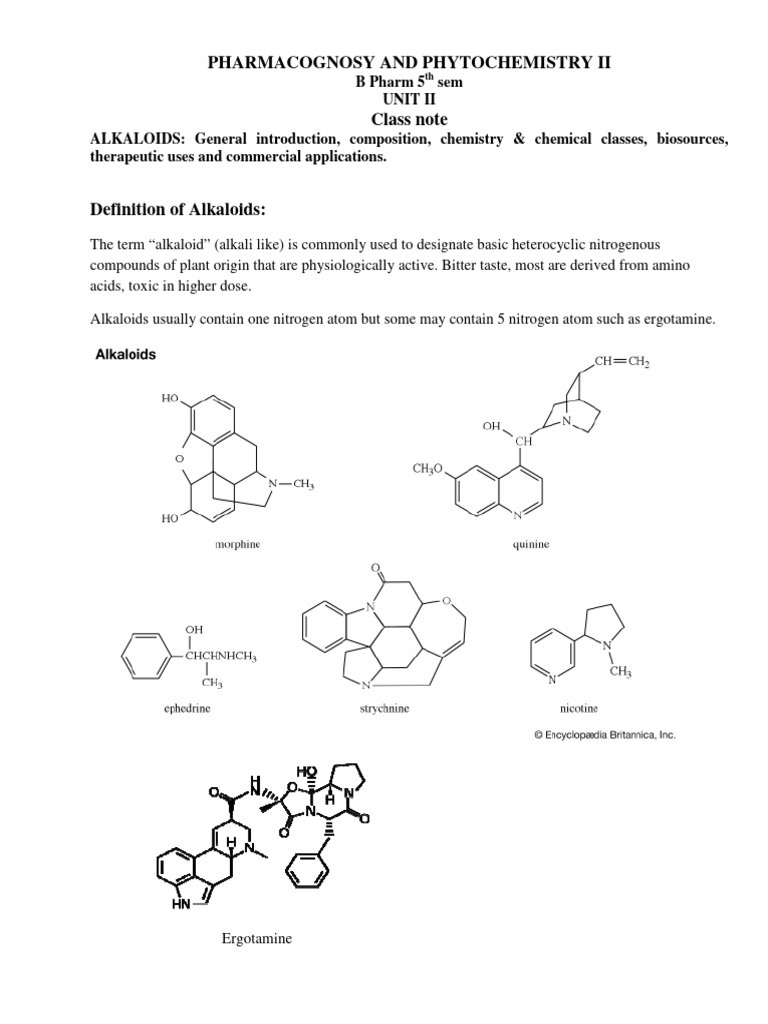 Alkaloids: Properties, Uses, and Tests | PDF | Alkaloid | Chemical ...