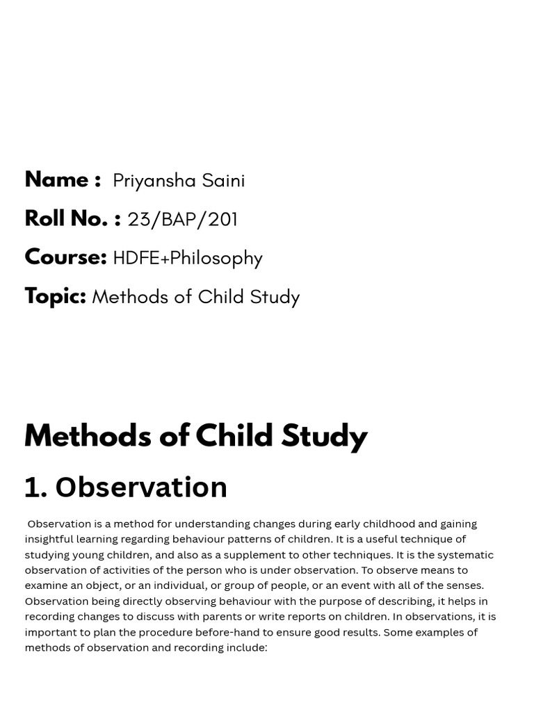 Methods of Child Study Overview | PDF | Methodology | Questionnaire