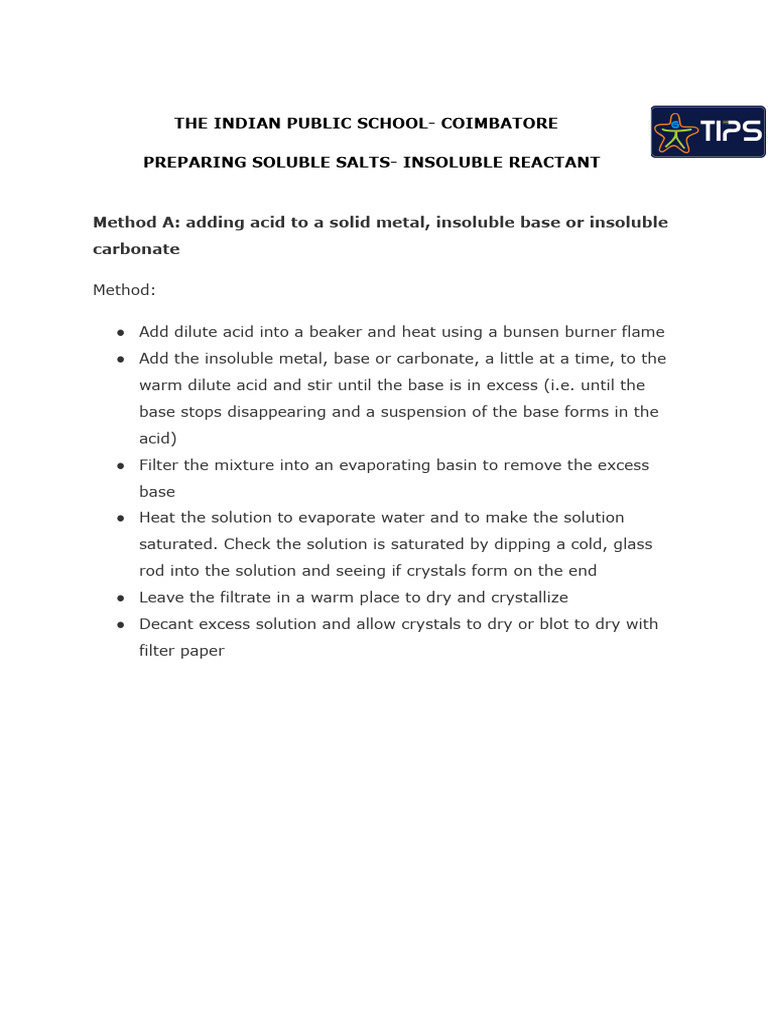 Preparing Soluble Salts from Insoluble Reactants | PDF