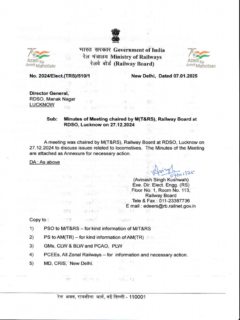 20250107 RB Letter for RDSO MoM | PDF | Rail Transport | Sustainable ...