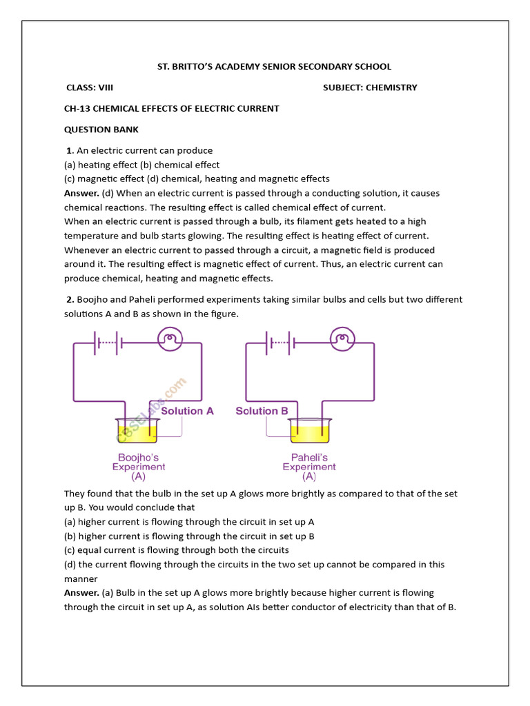 Chemical Effects of Electric Current Q&A | PDF | Electric Current ...