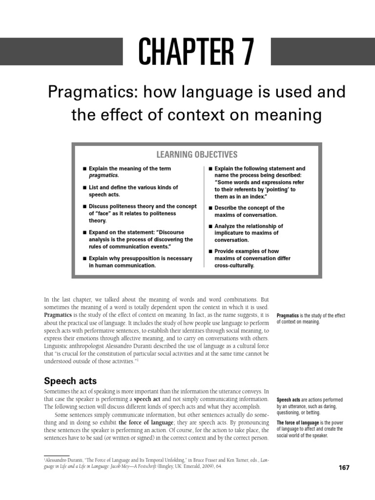 Chapter 7 Pragmatics | PDF | Semantics | Linguistics