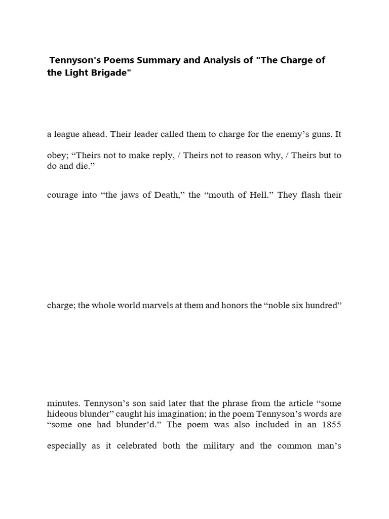Tennyson's "The Charge of the Light Brigade" Analysis | PDF | Poetry