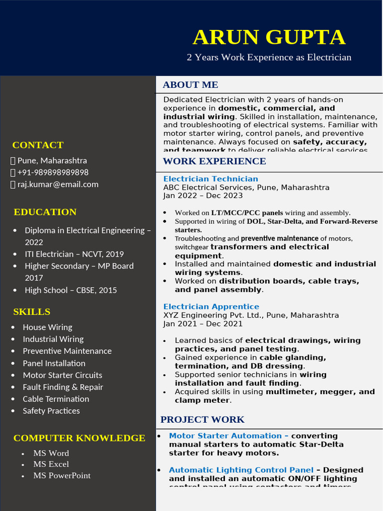 Arun Gupta: About Me | PDF | Electrician | Electrical Wiring