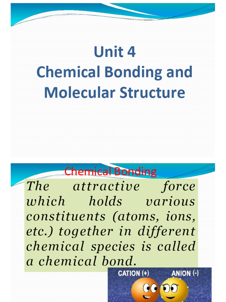 Unit 4 Chemical Bonding - Vol 1 | PDF | Chemical Bond | Ionic Bonding