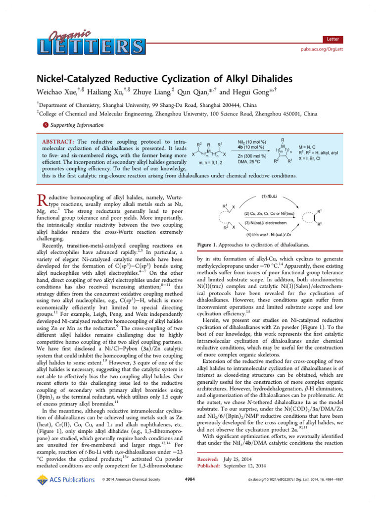 2014 Reductive Cyclization of Alkyl Dihalides | PDF | Organic Chemistry ...