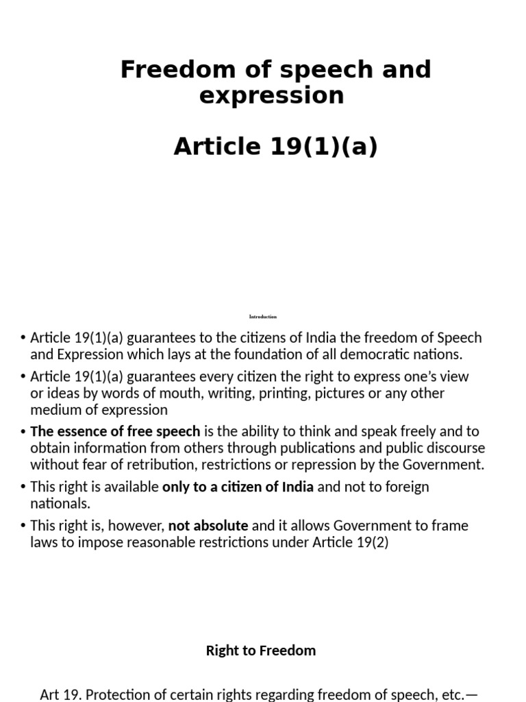 Freedom of Speech Expression Art 19 1 (A) | PDF | Justice | Crime ...