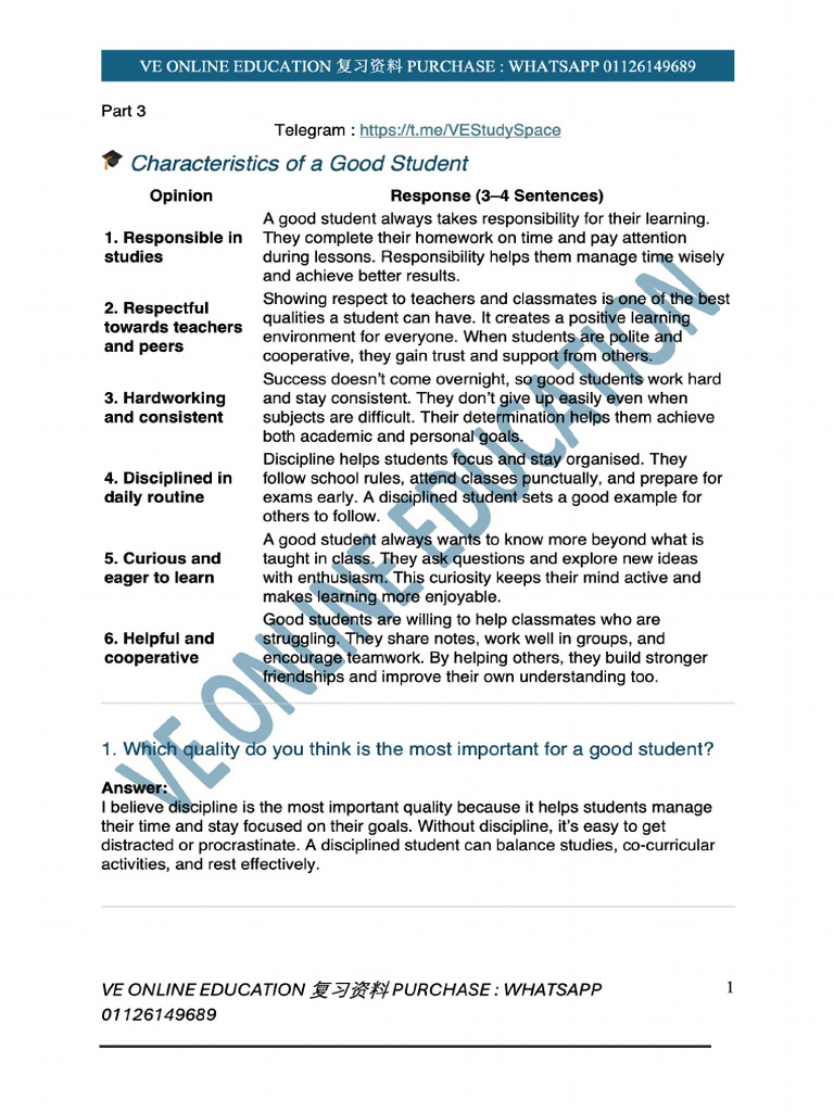 Characteristics of A Good Student | PDF
