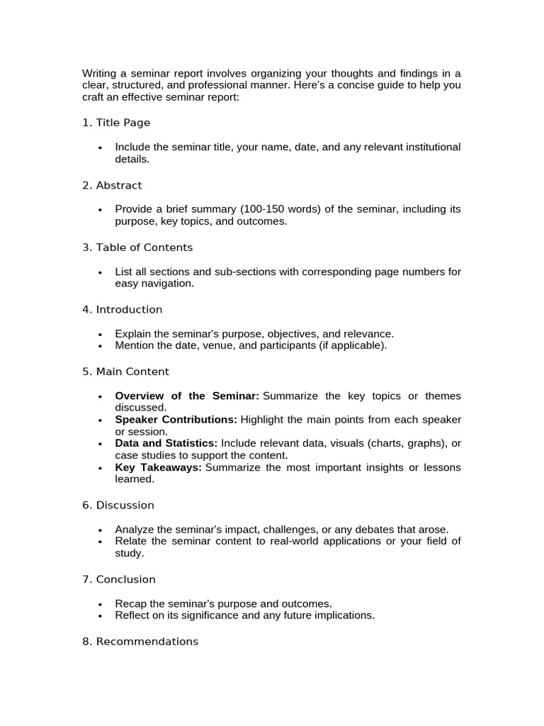 Writing A Seminar Report Involves Organizing Your | PDF