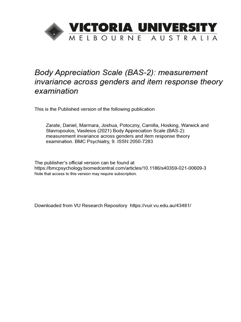 Body Appreciation Scale (BAS-2) Measurement Invariance Across Genders ...