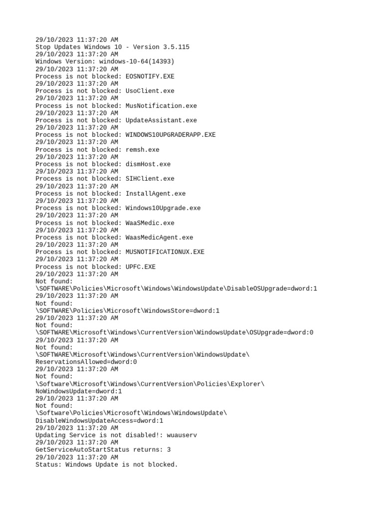Stop Updates 10 Log | PDF