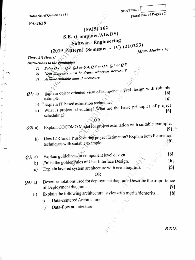 Software Engineering Exam Questions | PDF | Interface (Computing ...