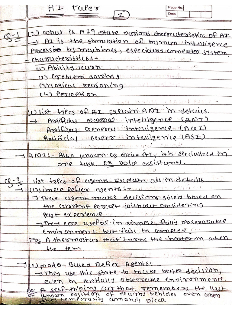 Introduction To AI - Handwritten Notes | PDF