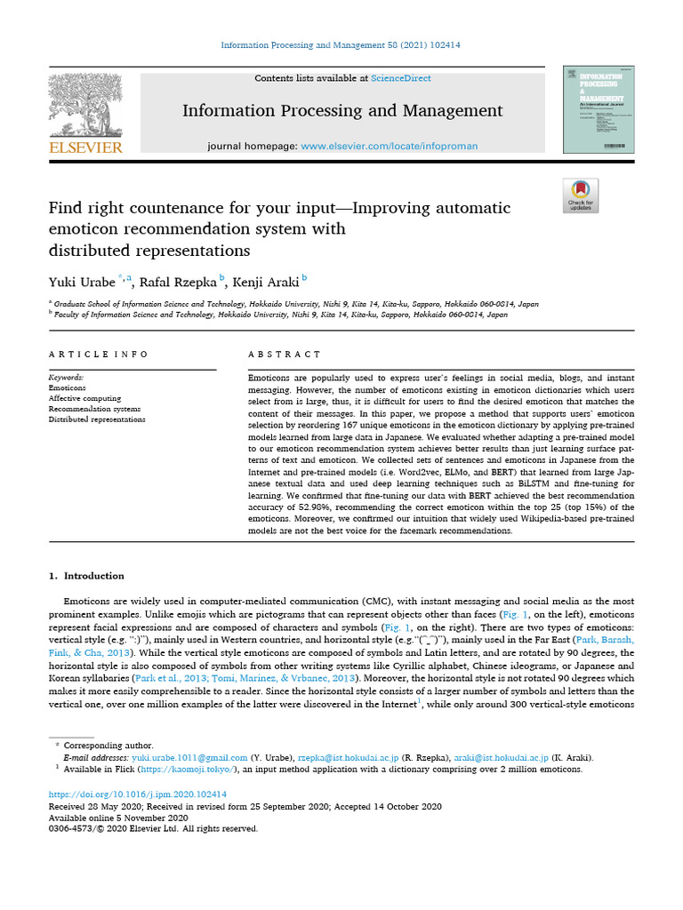 Find Right Countenance For Your Input-Improving Automatic Emoticon Recommendation System With ...