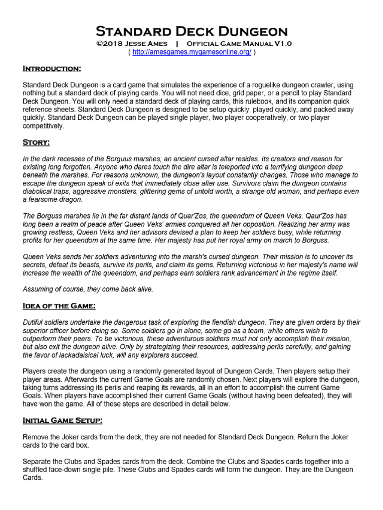 Standard Deck Dungeon - Rules (V1.0) | PDF