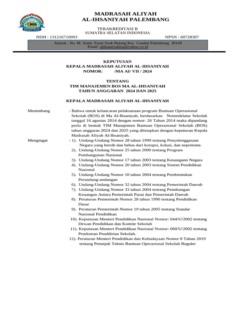 SK Tim BOS MA Bendahara 2024-2025 | PDF