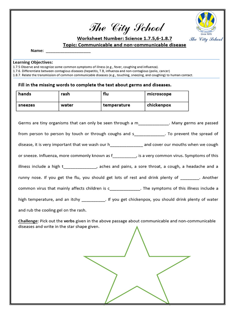 Communicable vs Non-Communicable Diseases Worksheet | PDF