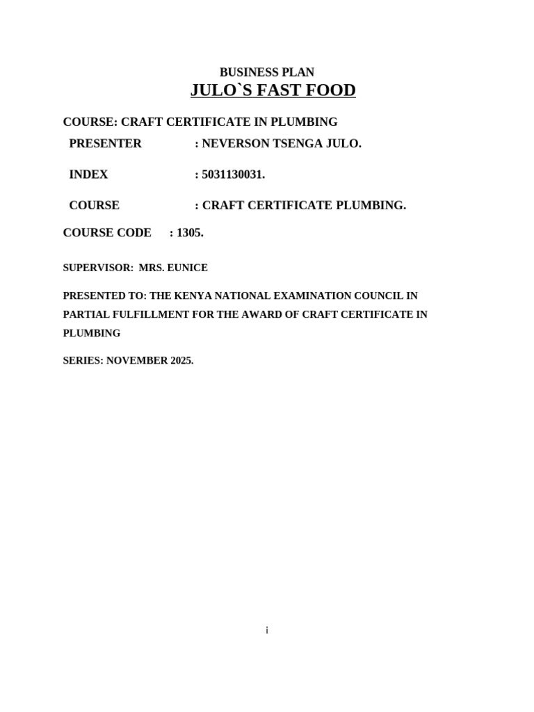 Neverson Tsenga Julo Bplan Julo's Fast Food | PDF | Employment | Incentive