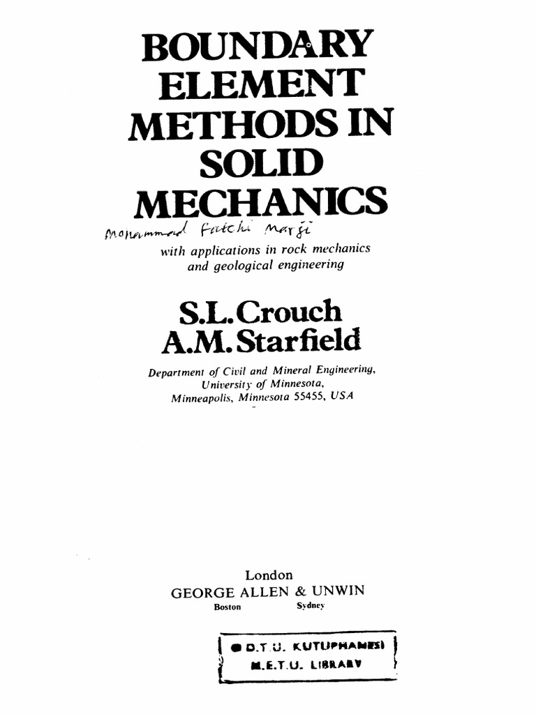 S.L. Crouch and A. M. Starfield Boundary Element Methods in Solid Mechanics With Applications in ...